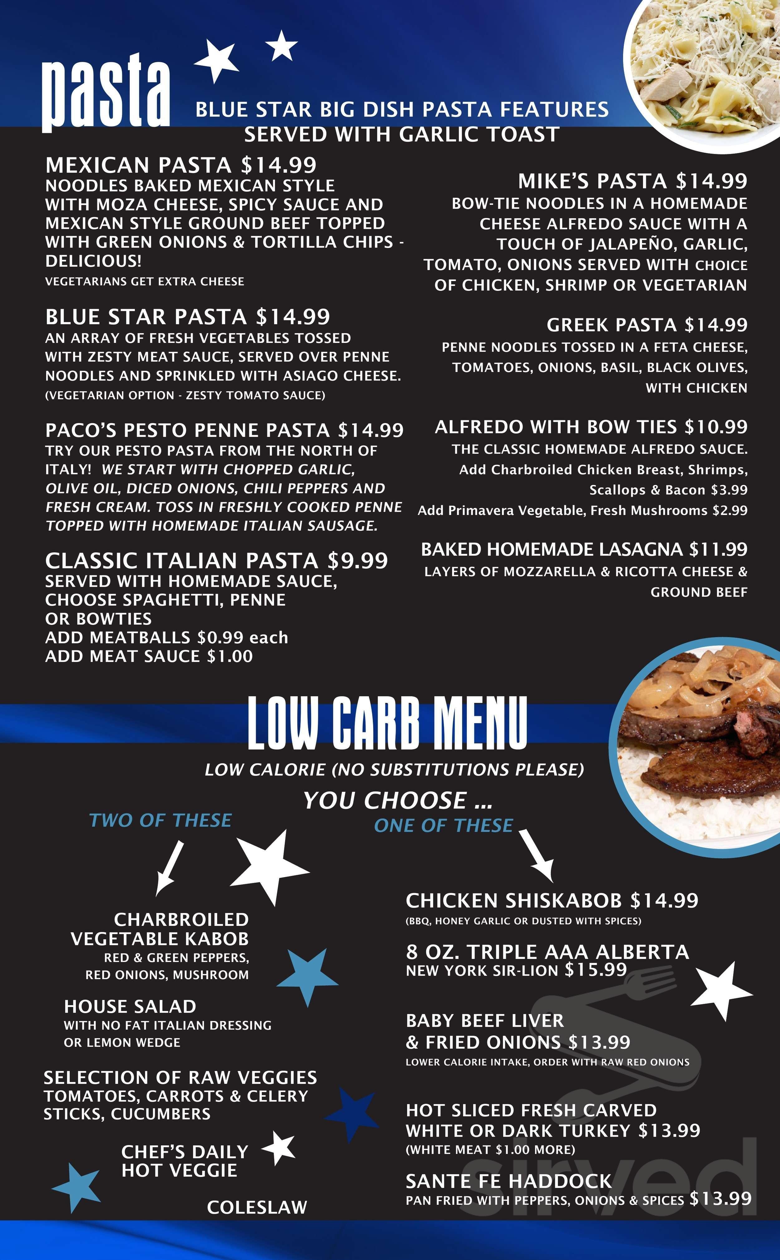 Blue Star Restaurant menus in Welland, Ontario, Canada