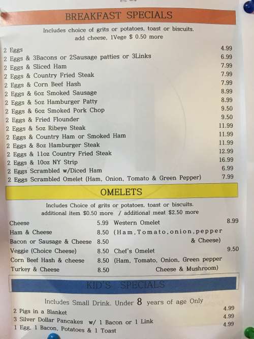 Robinson Family Restaurant menu in Apopka, Florida, USA