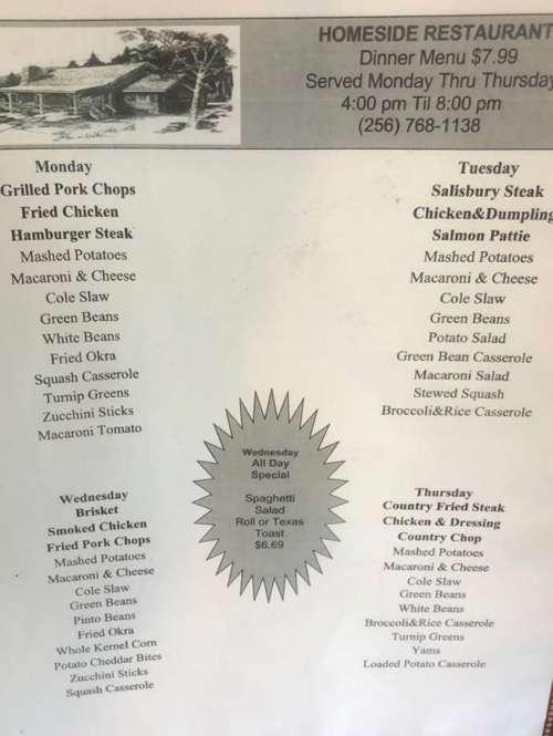 Homeside Restaurant - Cloverdale Rd. menu in Florence, Alabama, USA