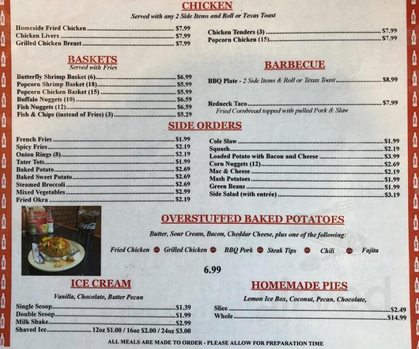 Homeside Restaurant - Cloverdale Rd. menu in Florence, Alabama, USA