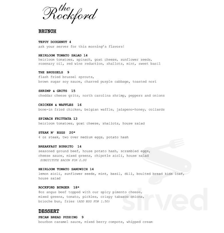Rockford menu in Raleigh, North Carolina, USA