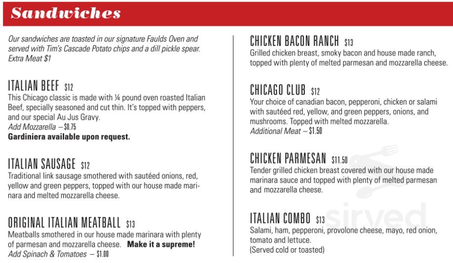 Delfino's Chicago Style Pizza menu in Seattle, Washington, USA