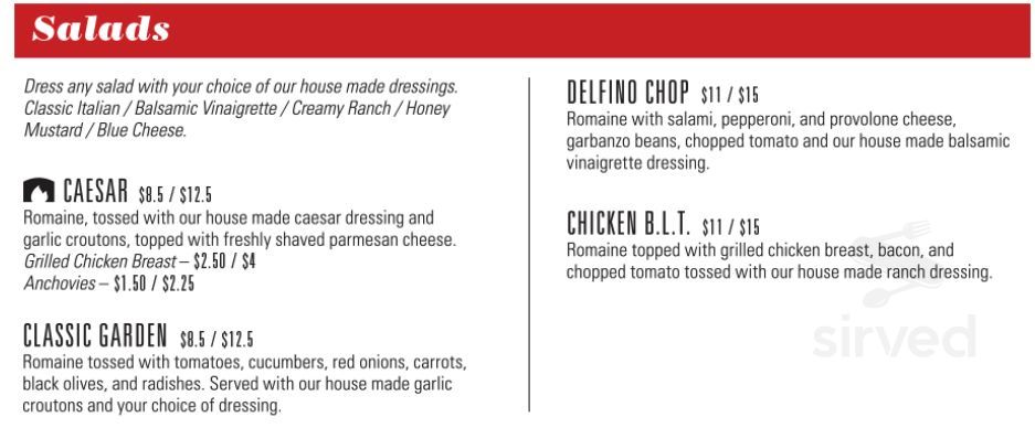 Delfino's Chicago Style Pizza menu in Seattle, Washington, USA