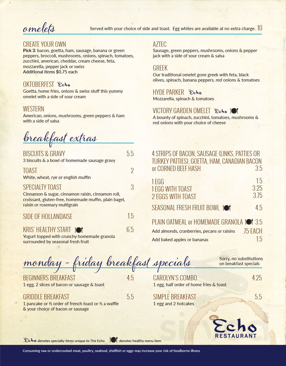 Menu - Cincinnati OH's The Echo | Sirved