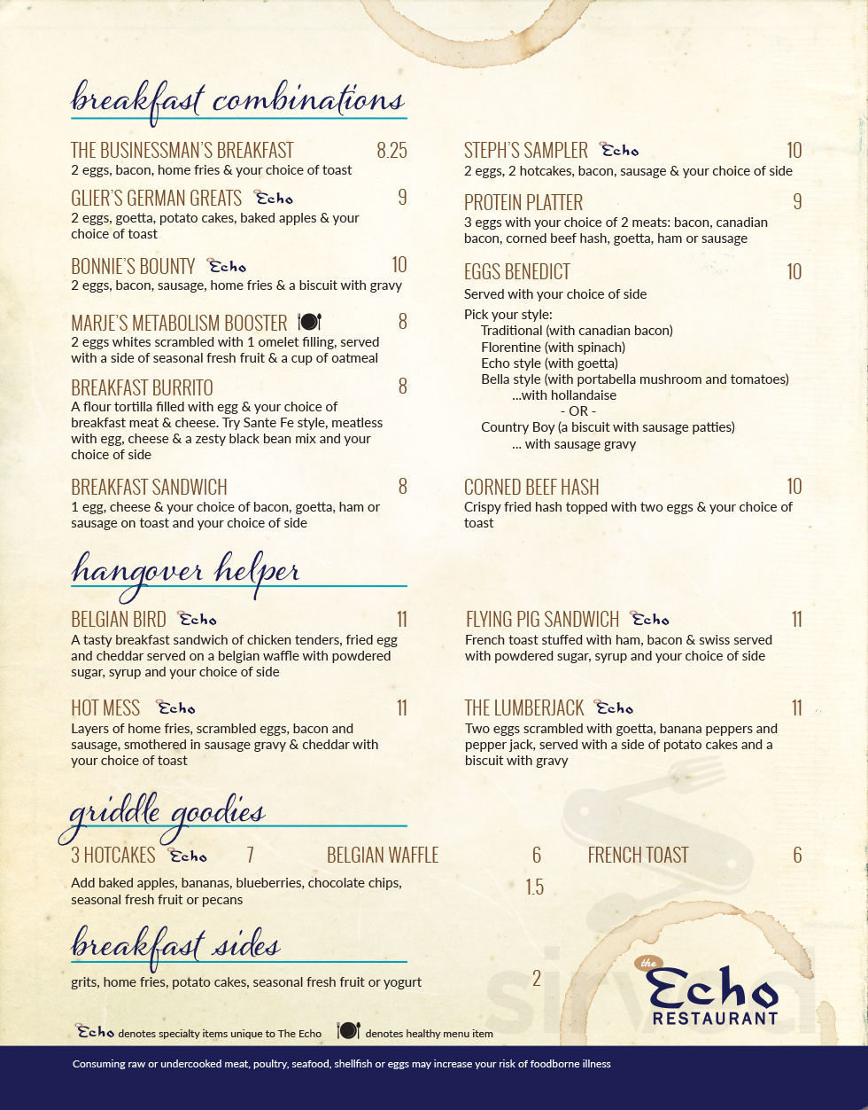 Menu - Cincinnati OH's The Echo | Sirved
