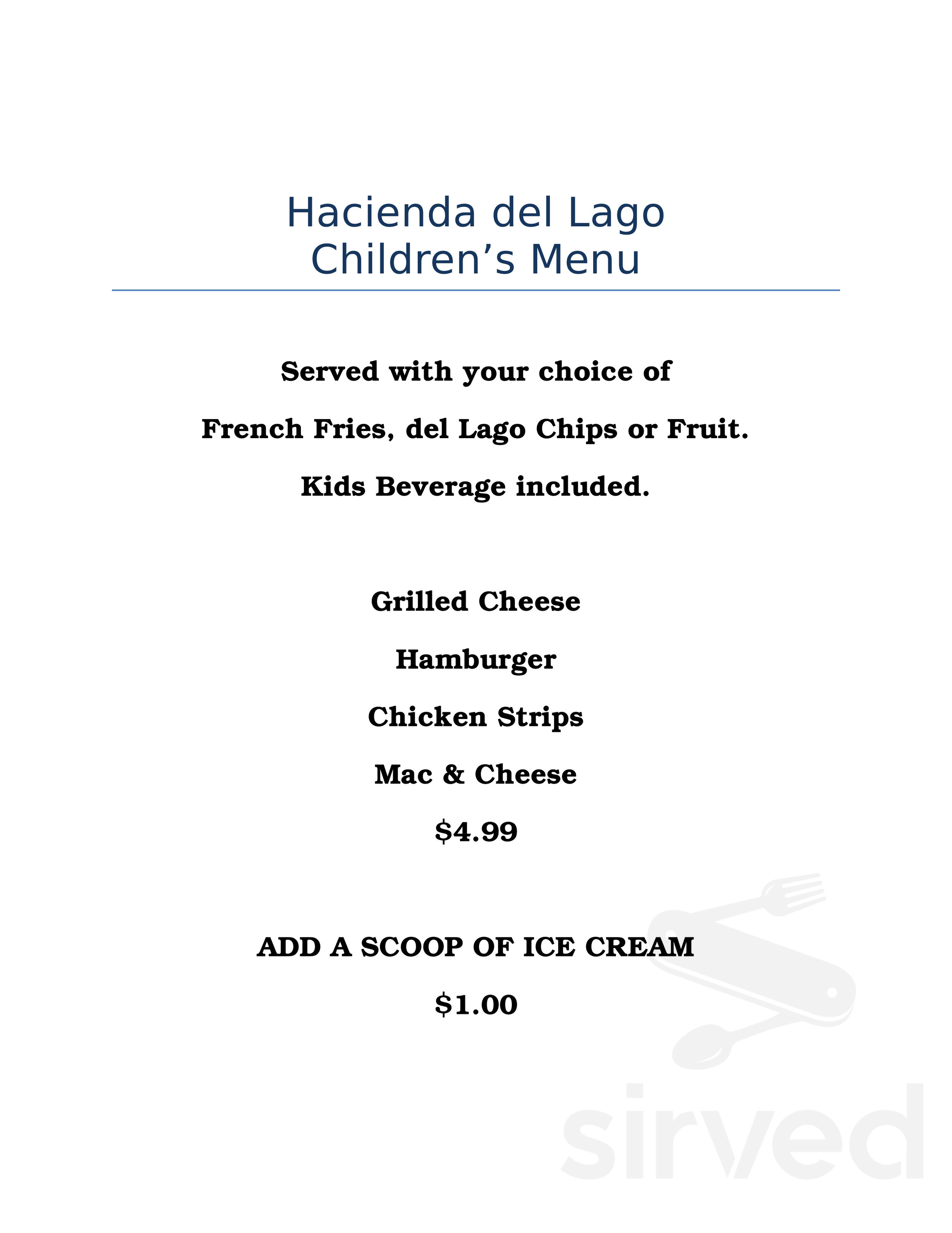 Menu for Hacienda del Lago in Vail, AZ | Sirved