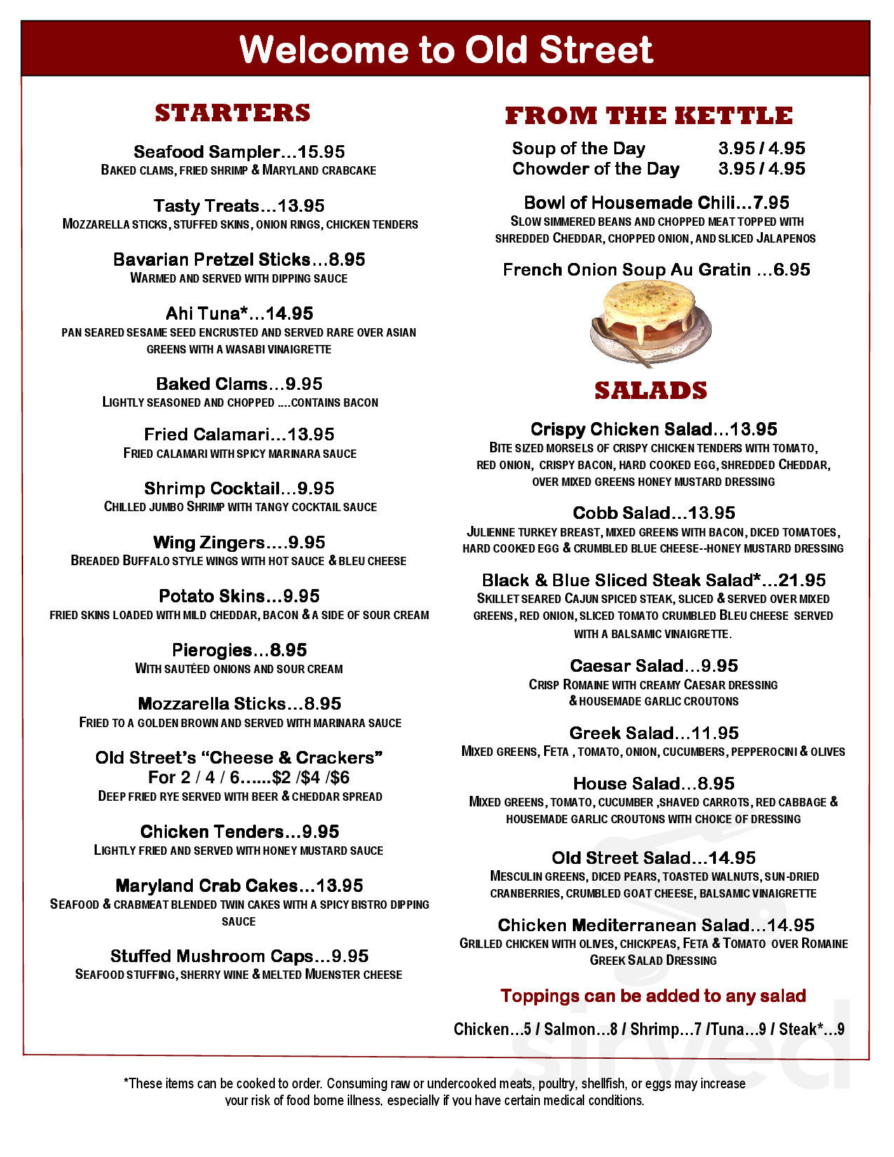 Old Street Restaurant and Bar menu in Smithtown, New York, USA