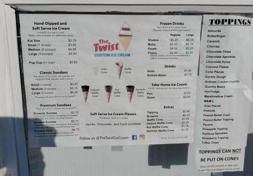 The Twist Custom Ice Cream menu in Navarre, Florida, USA