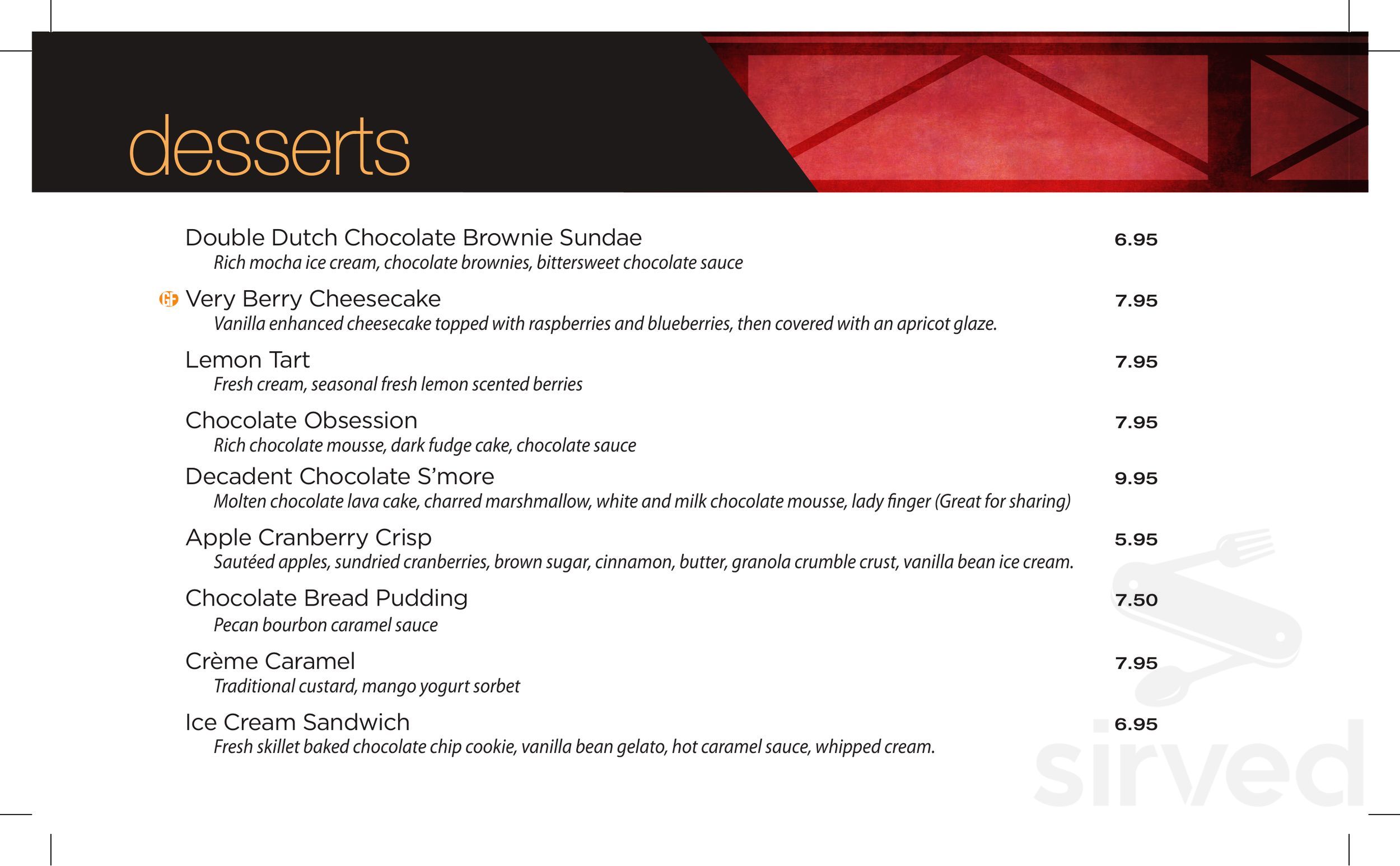 Sawmill Prime Rib & Steak House menu in Edmonton, Alberta, Canada