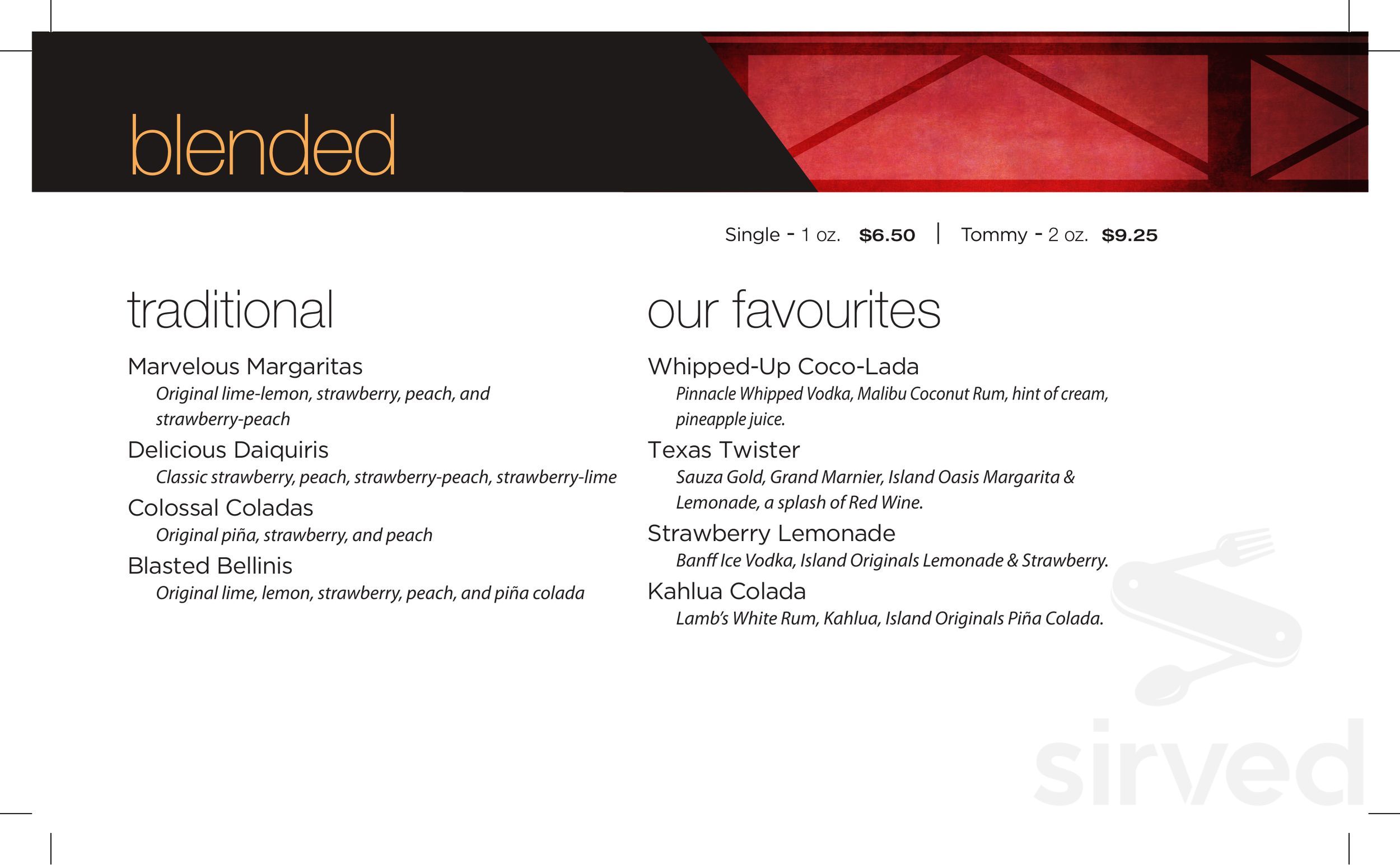 Sawmill Prime Rib & Steak House menu in Edmonton, Alberta, Canada