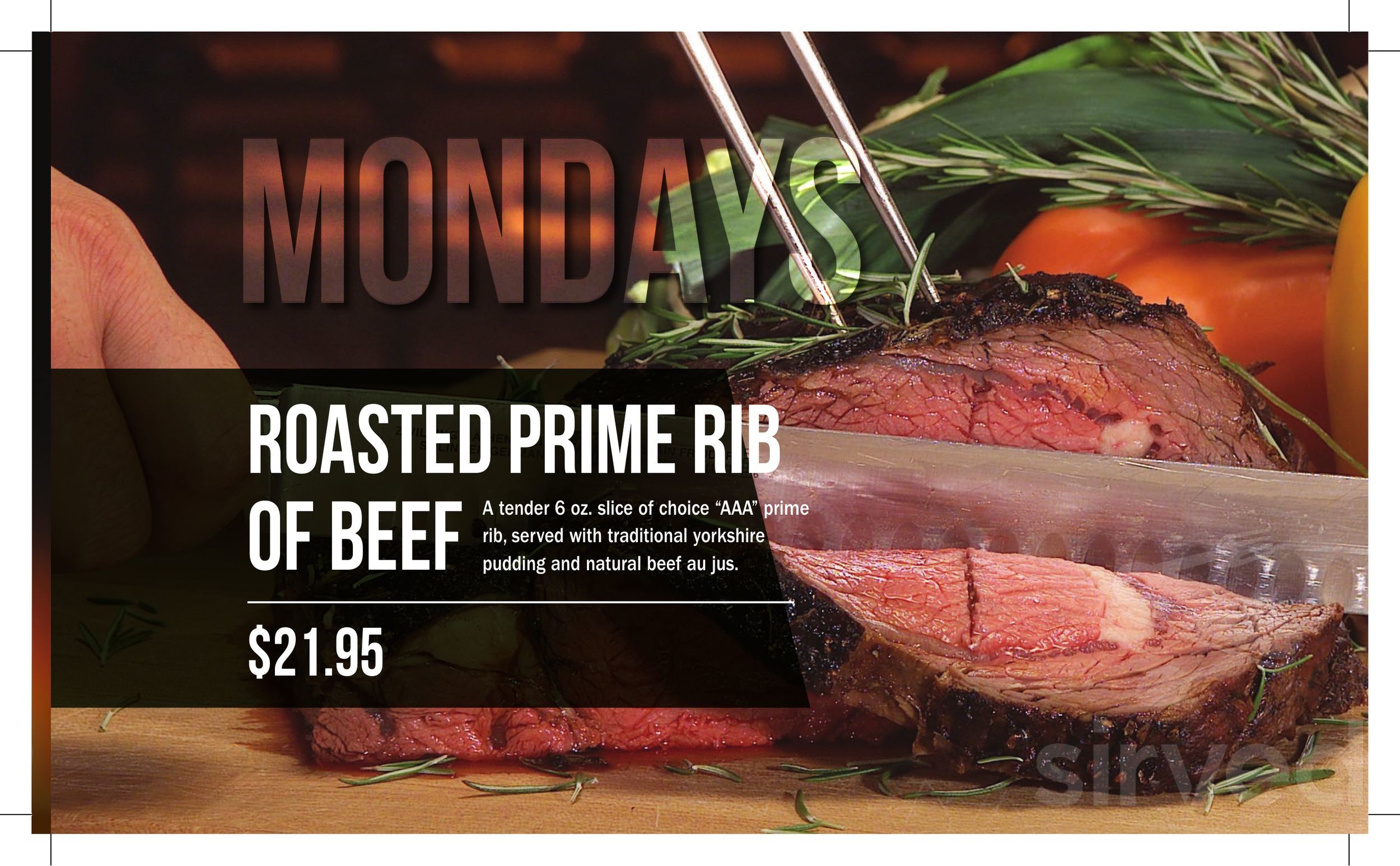 Sawmill Prime Rib & Steak House menu in Edmonton, Alberta, Canada