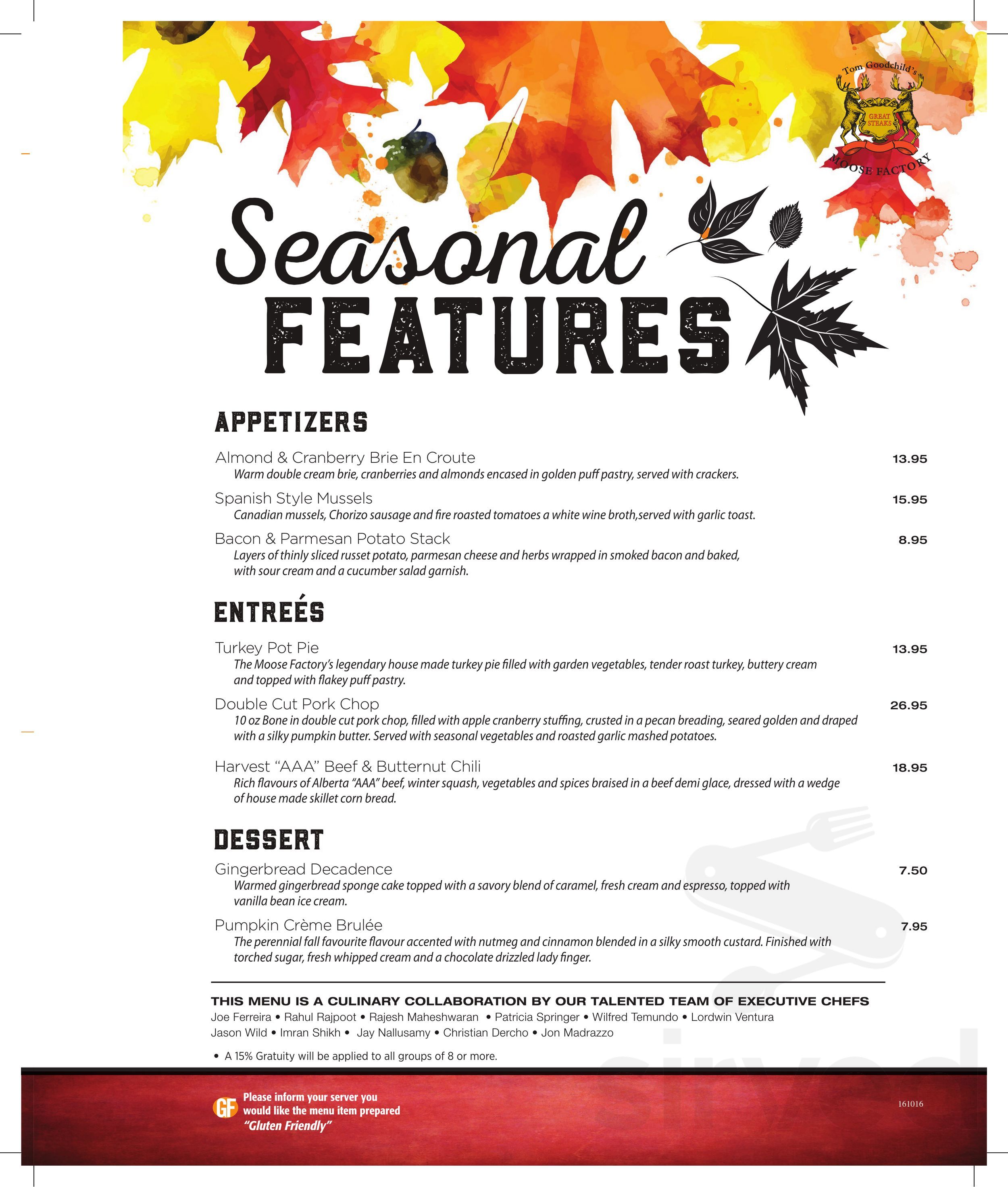 Sawmill Prime Rib & Steak House menu in Edmonton, Alberta, Canada