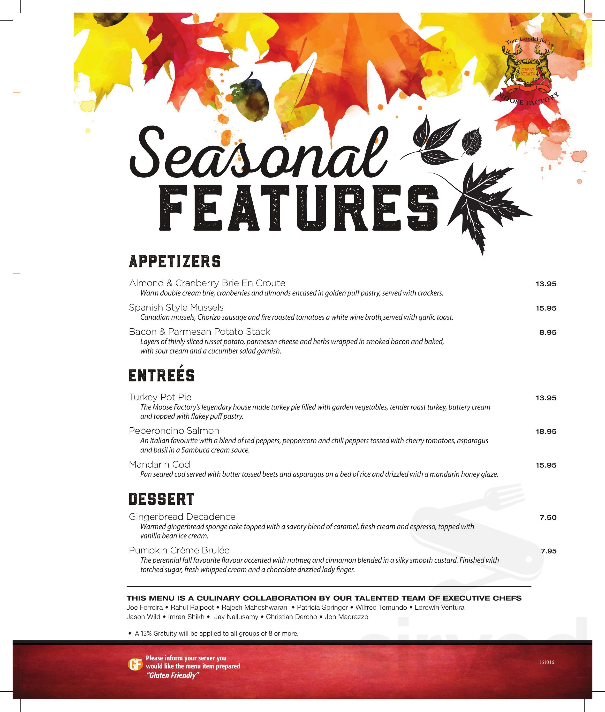 Sawmill Prime Rib & Steak House menu in Edmonton, Alberta, Canada