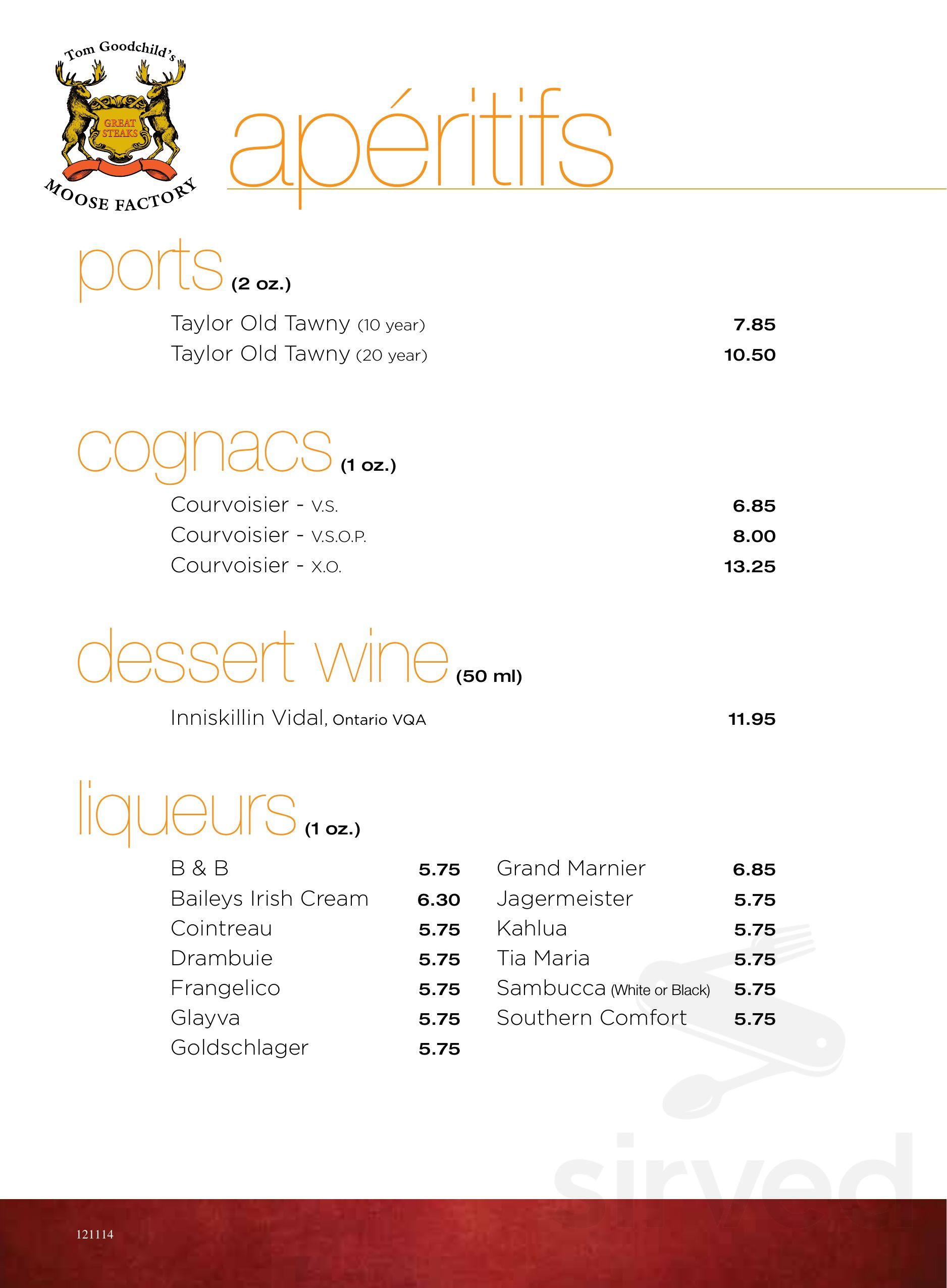 Menu - Edmonton AB's Sawmill Prime Rib & Steak House | Sirved