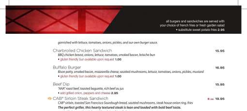 Menu for Sawmill Prime Rib & Steak House in Edmonton, AB | Sirved