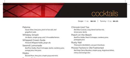 Menu for Sawmill Prime Rib & Steak House in Edmonton, AB | Sirved