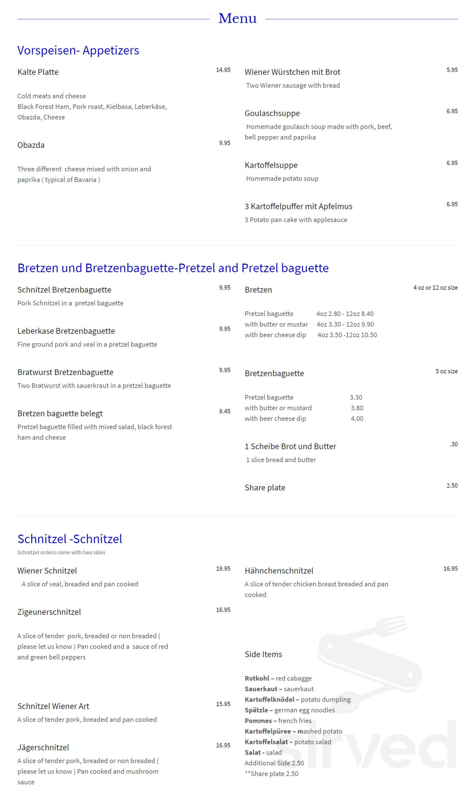 HJ German Corner menu in Fort Myers, Florida, USA