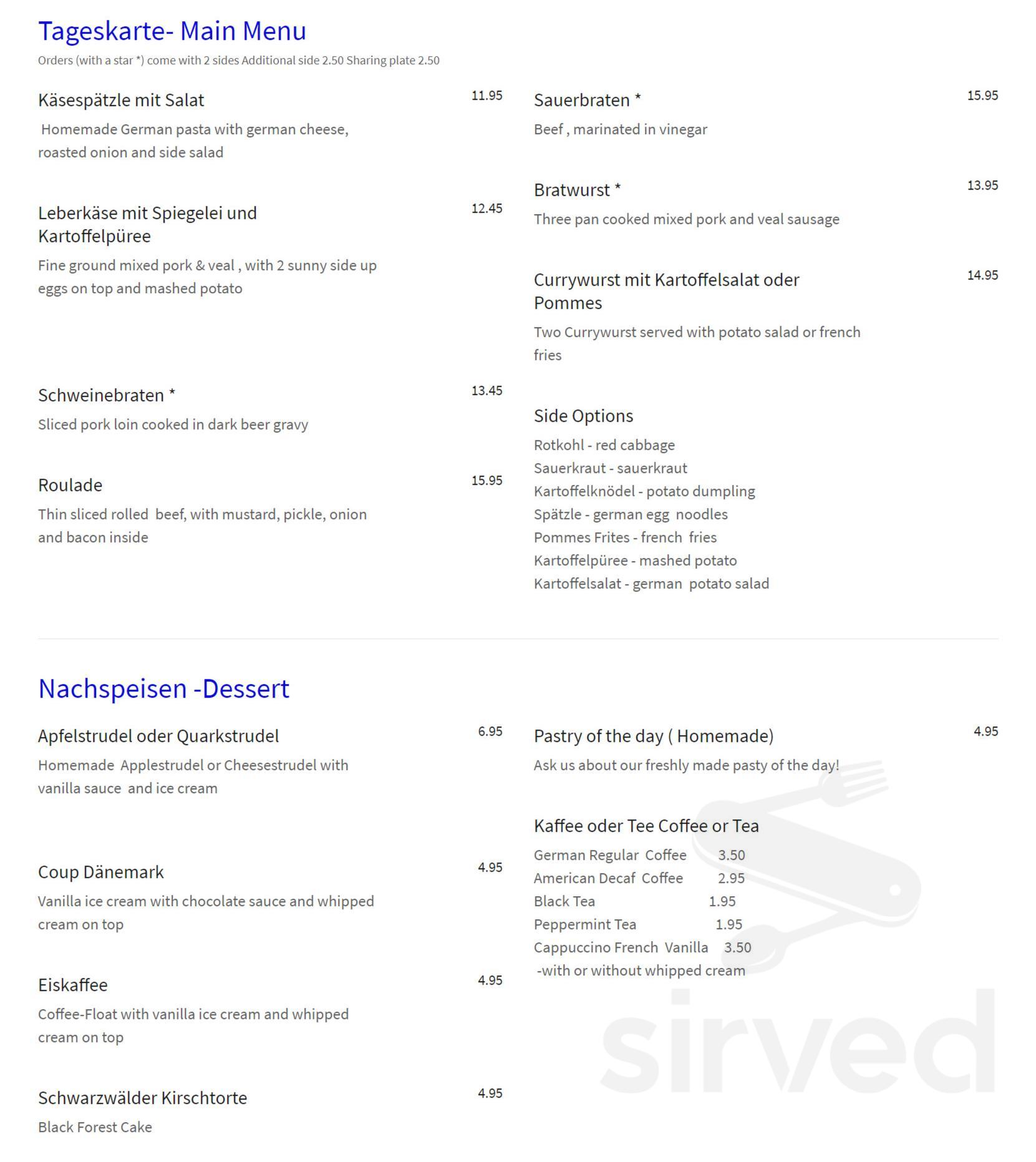 HJ German Corner menu in Fort Myers, Florida, USA