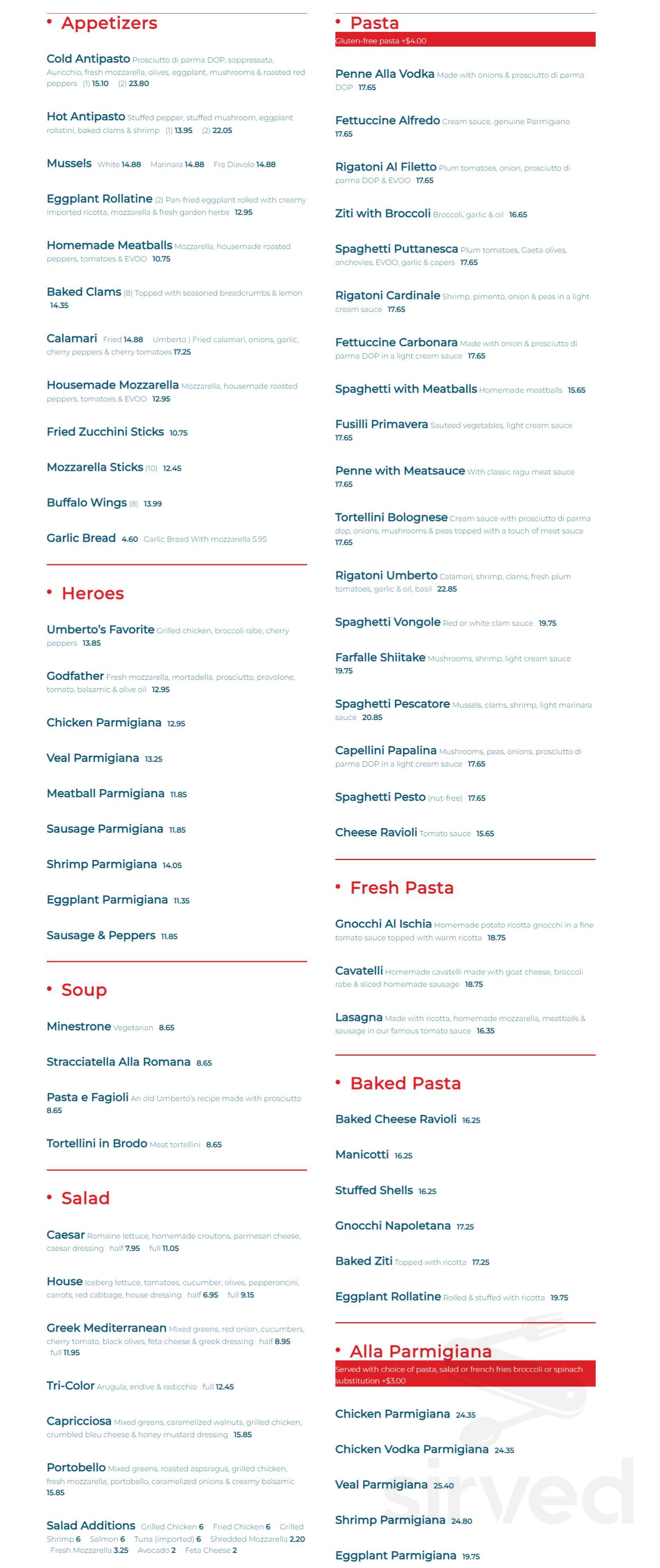 Menu for Umberto's Of New Hyde Park in New Hyde Park, NY | Sirved