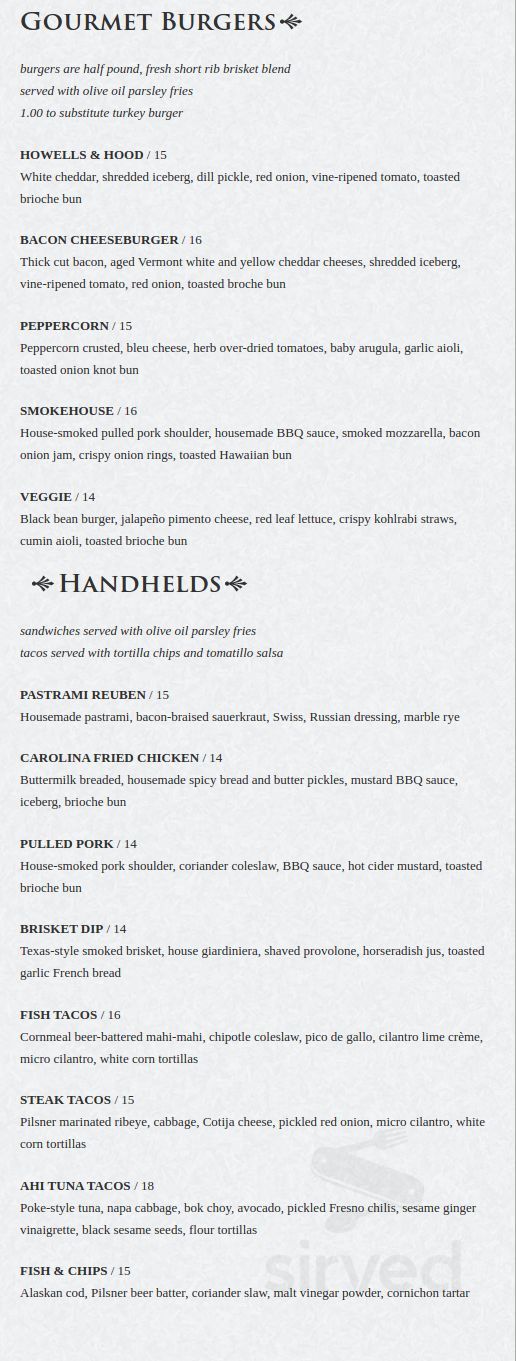 Howells and hood menu in Chicago, Illinois, USA