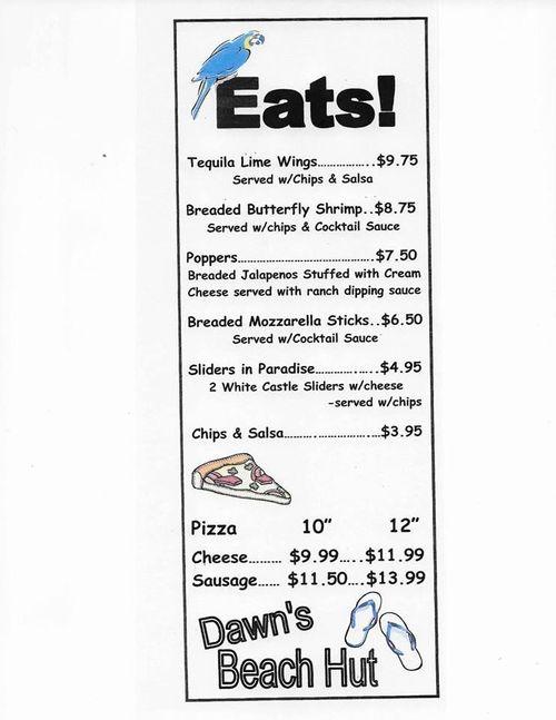 The Beach Hut menu in St. Charles, Illinois, USA