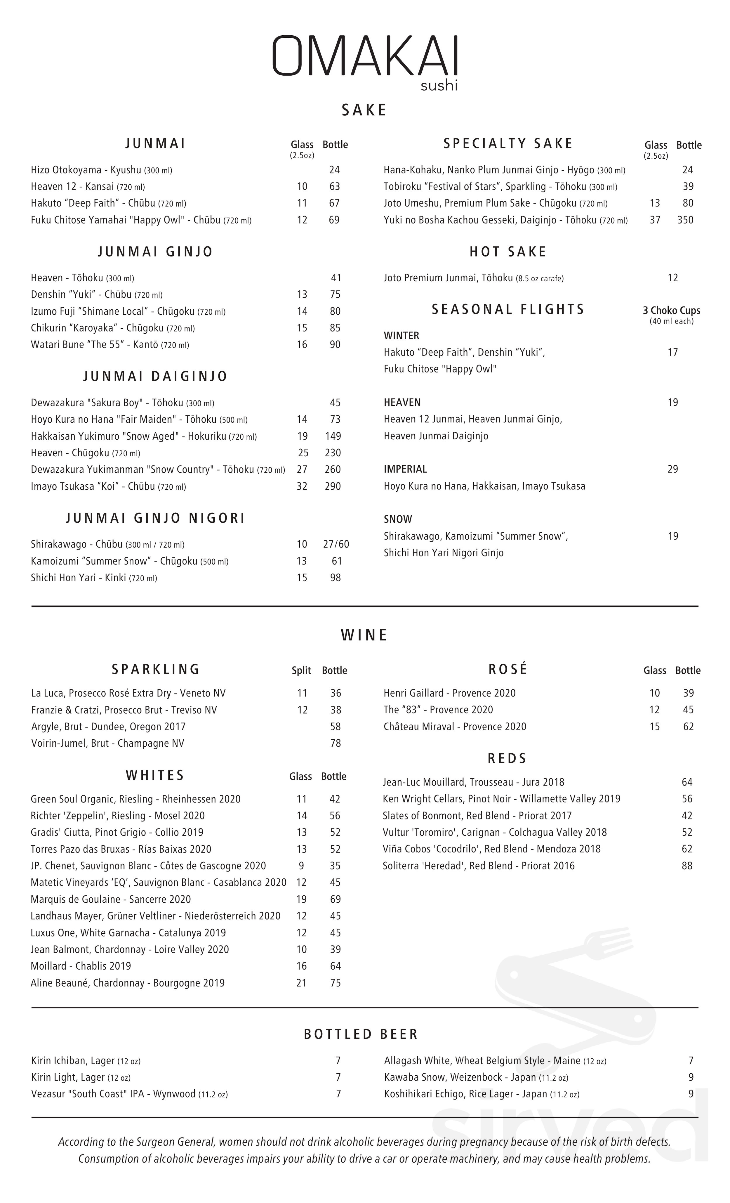 OMAKAI sushi menu in Miami, Florida, USA