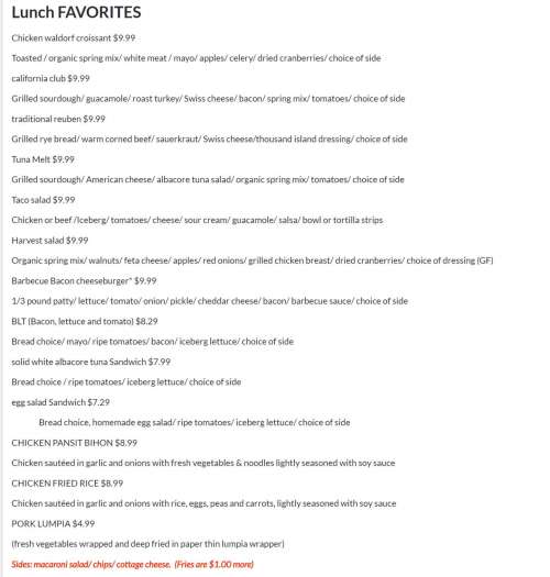 JJ's Bistro menu in Sun City, Arizona, USA