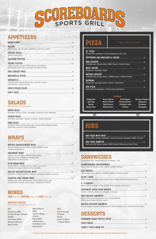 Scoreboards Sports Grill menu in Lynchburg, Virginia, USA