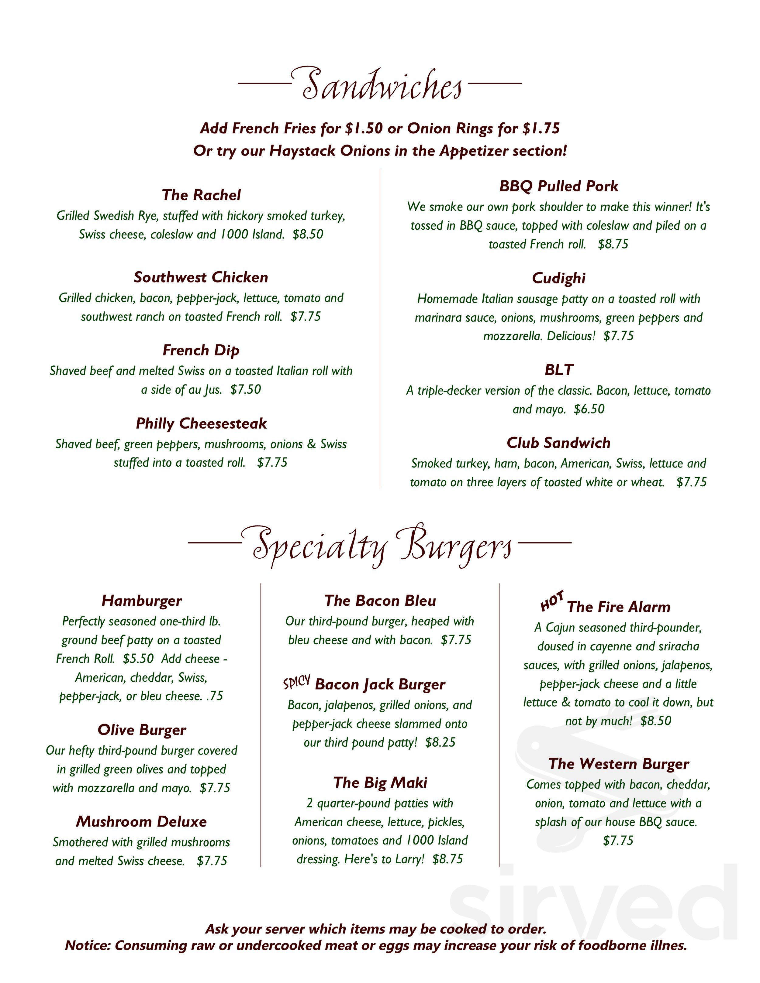 Silver Lake Resort menu in Channing, Michigan, USA