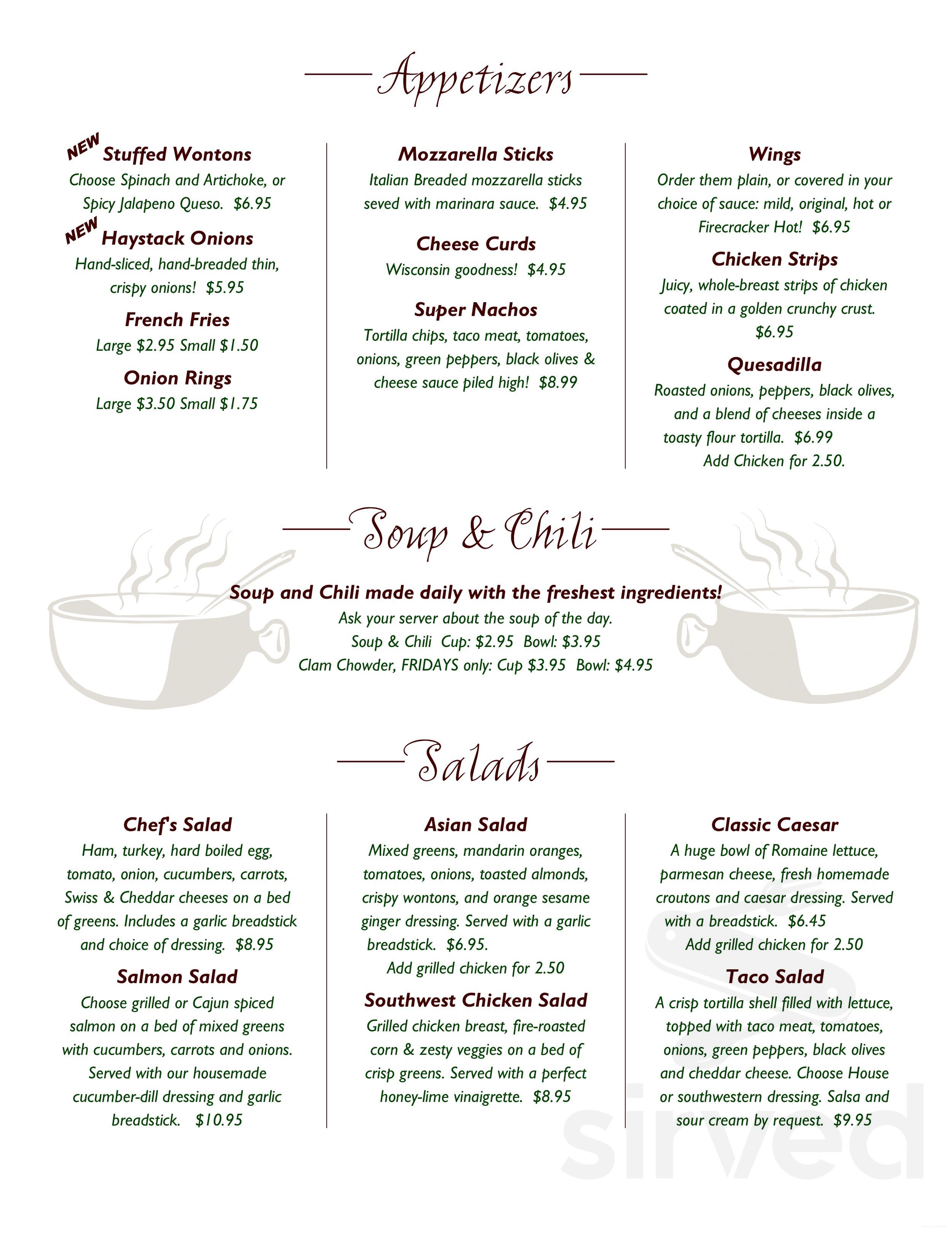 Menu for Silver Lake Resort in Channing, MI | Sirved