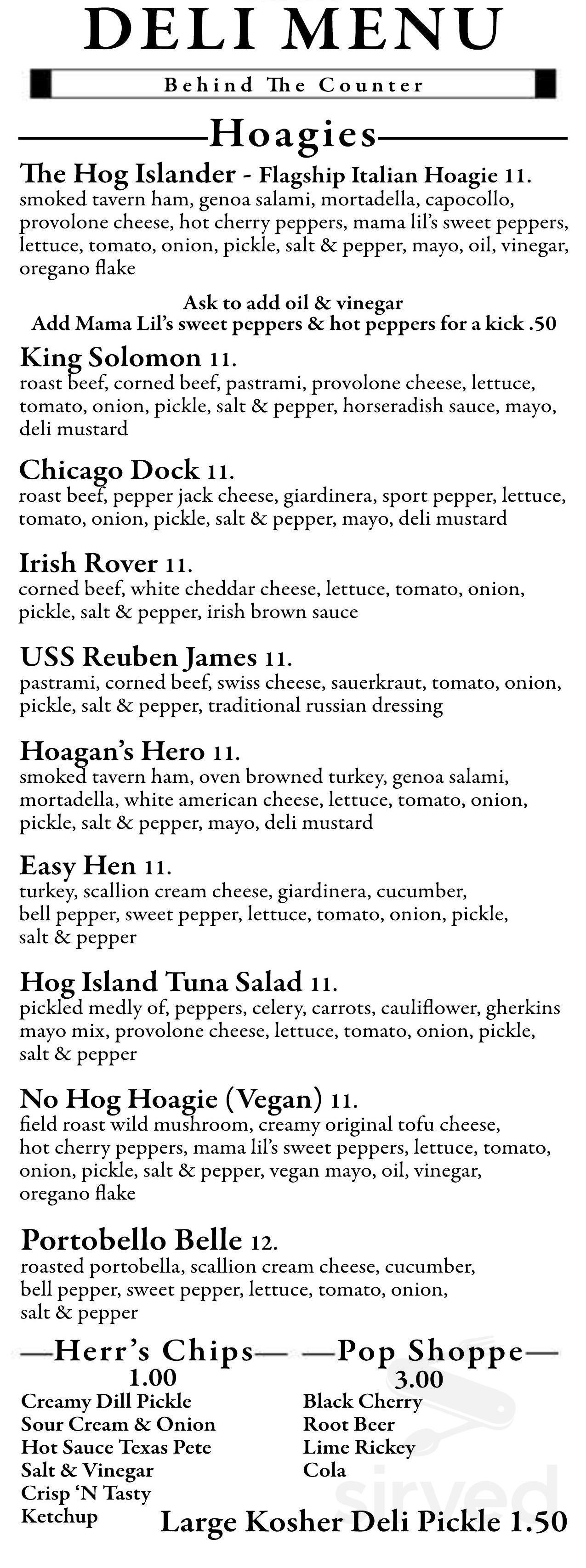 Menu for Hog Island Hoagie in Seattle, WA | Sirved