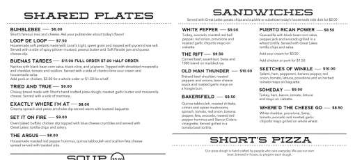 Short's Brewing Company Bellaire Pub Menu - Bellaire, Michigan | Sirved