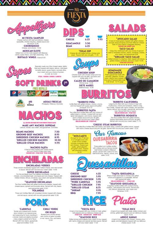 Mi Fiesta menu in Summerville, South Carolina, USA