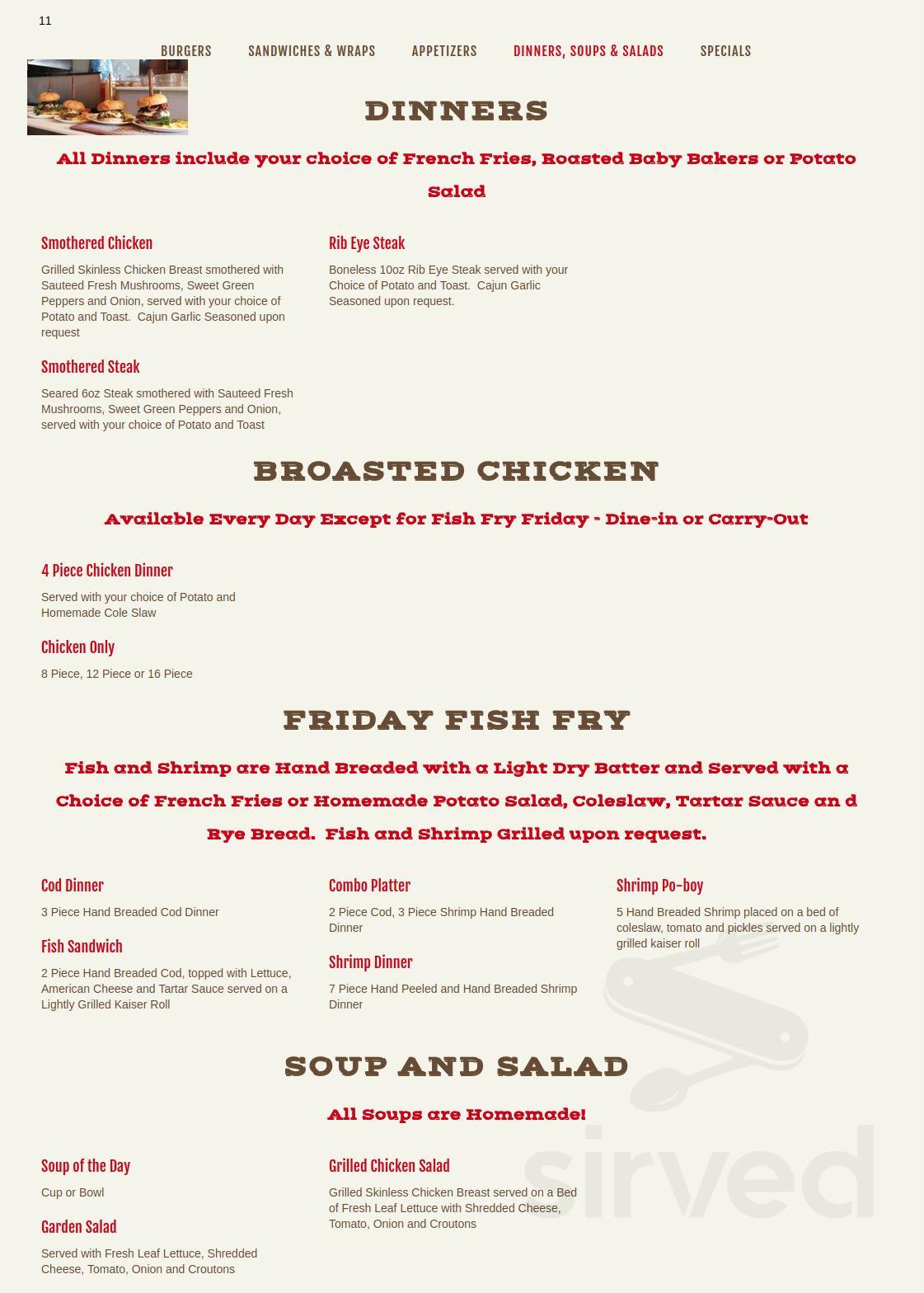 The Dump Bar & Grill menu in Cambria, Wisconsin, USA