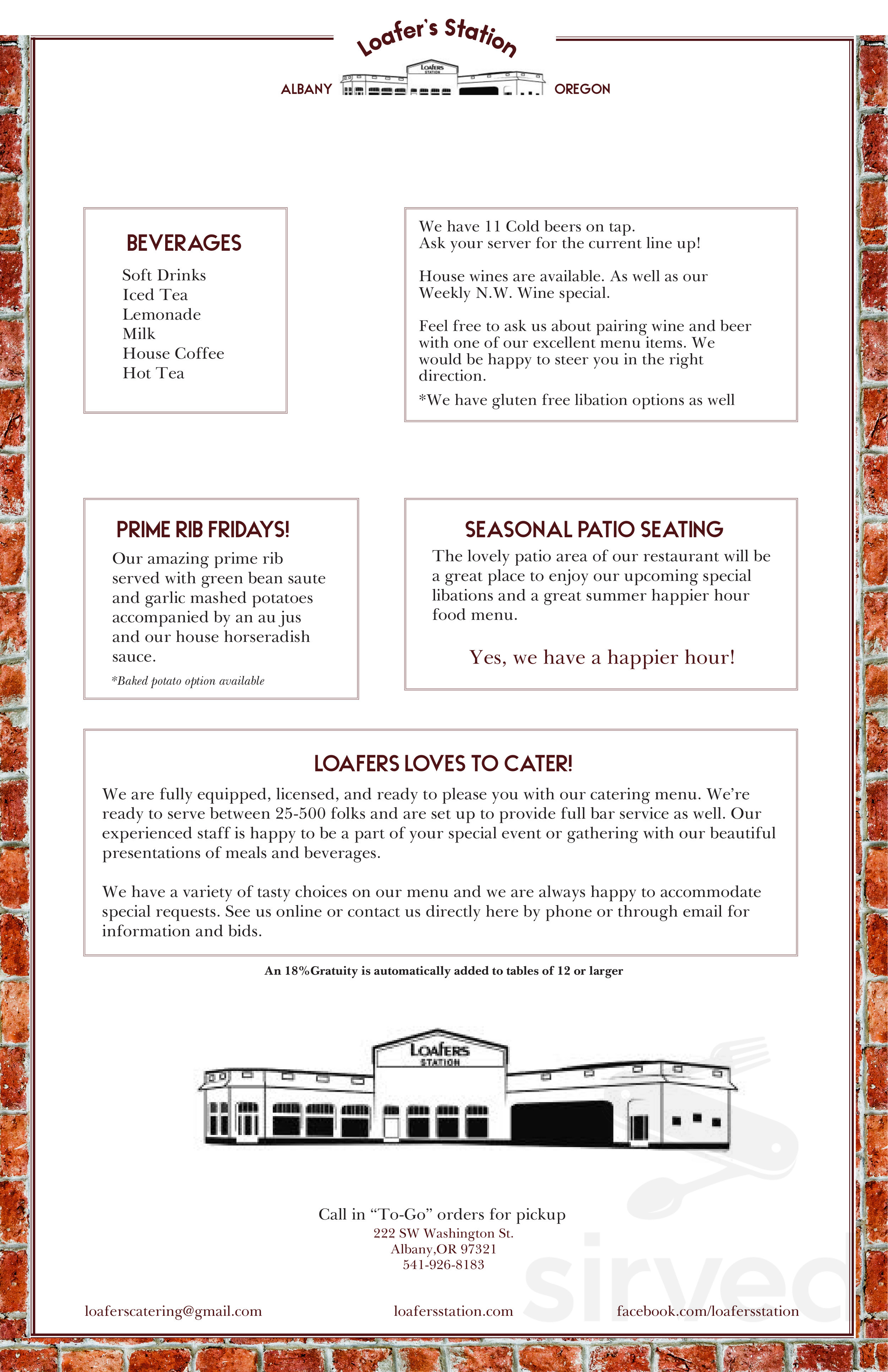 Loafer's Station menus in Albany, Oregon, United States