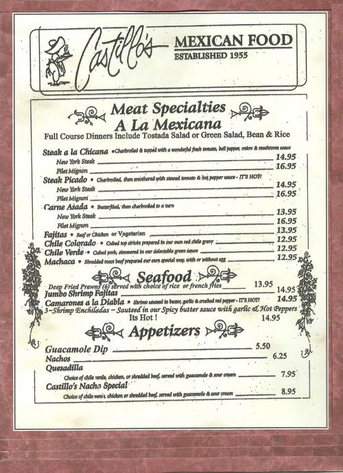 Castillo's menu in Mariposa, California, USA