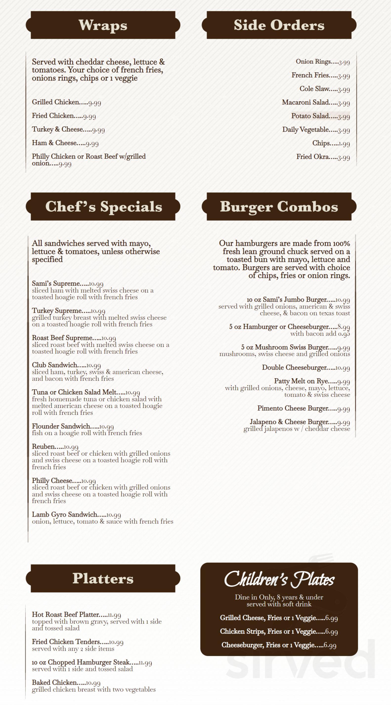 Menu for Sami's Cafe in Knoxville, TN | Sirved