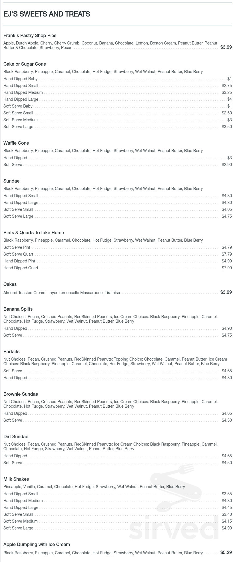 EJ'S Family Restaurant menu in Chester, West Virginia, USA