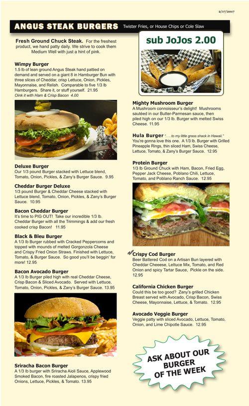 Zany Graze menu in Lewiston, Idaho, USA