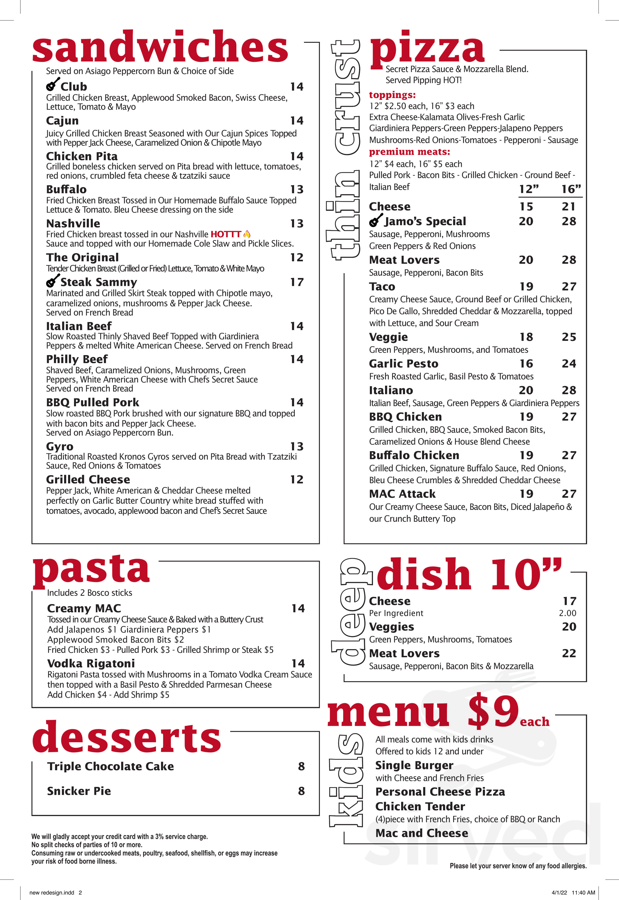 Jamo's Live menus in Mokena, Illinois, United States