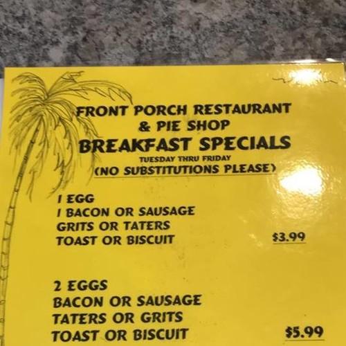Front Porch Restaurant menu in Dunnellon, Florida, USA