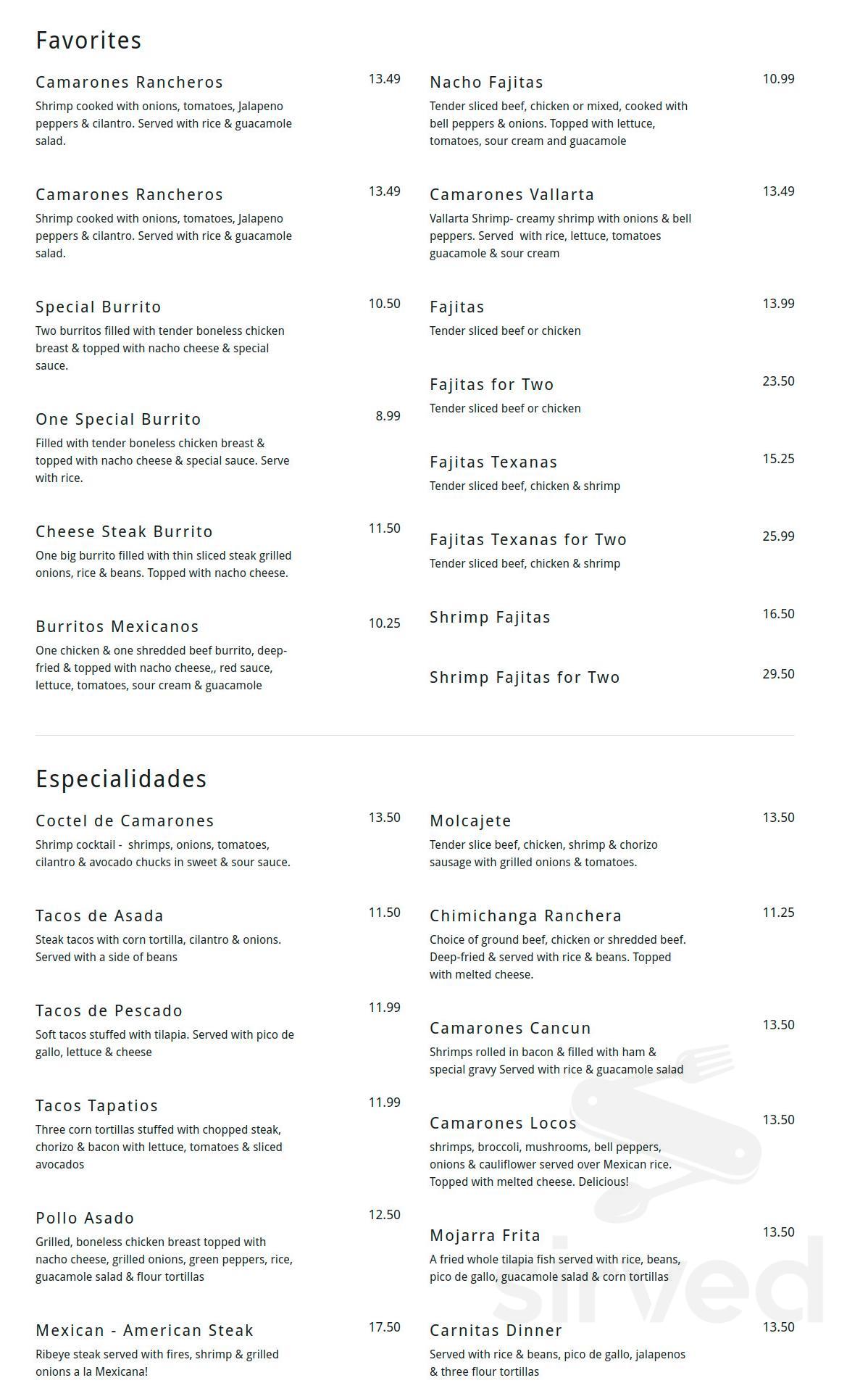 Menu - Sumter SC's Yucatan Restaurant | Sirved