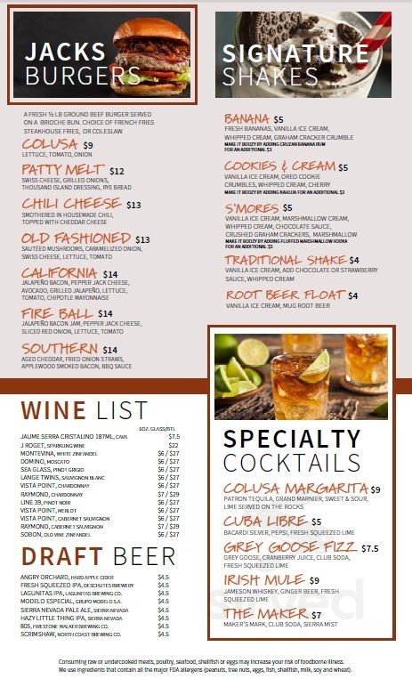 Colusa Casino Resort menu in Colusa, California, USA