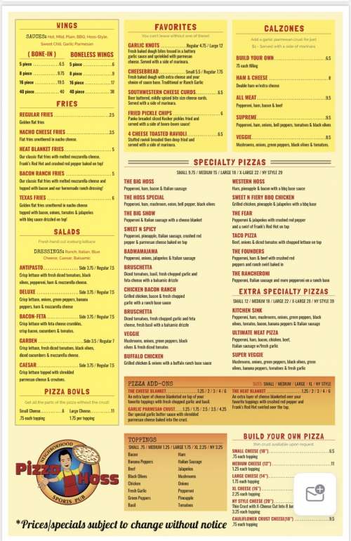 Pizza Hoss in Karns menu in Knoxville, Tennessee, USA