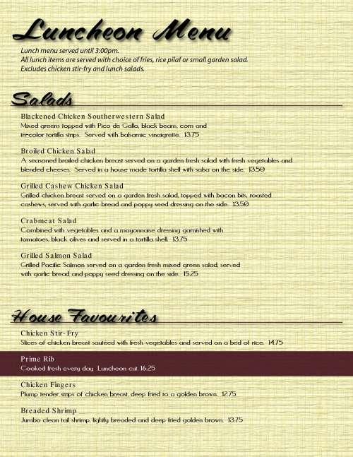 Waggs Steak & Seafood Restaurant menu in Sarnia, Ontario, Canada