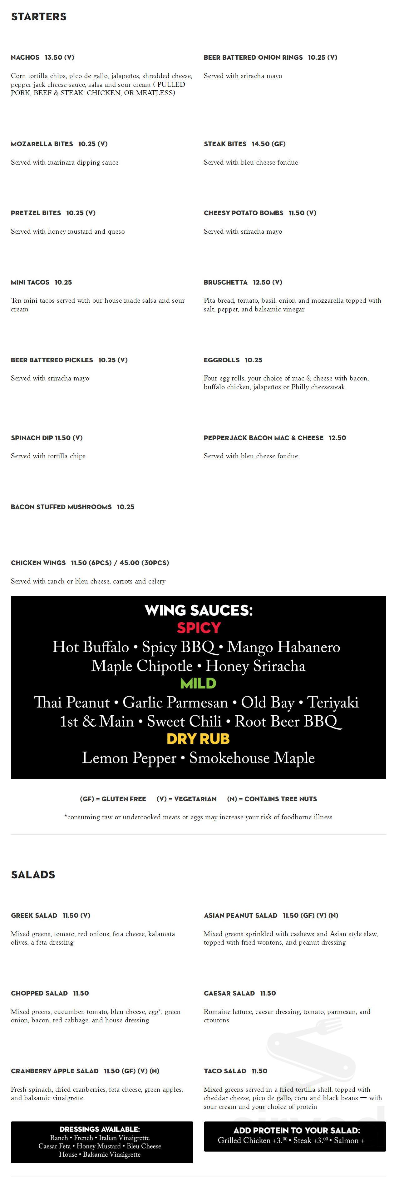 1st & Main menu in Dubuque, Iowa, USA