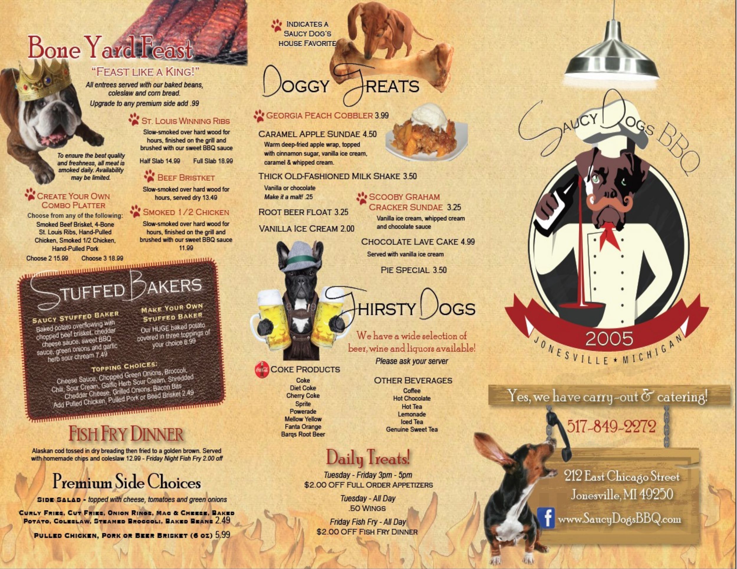 Saucy Dog's Barbeque menu in Jonesville, Michigan, USA
