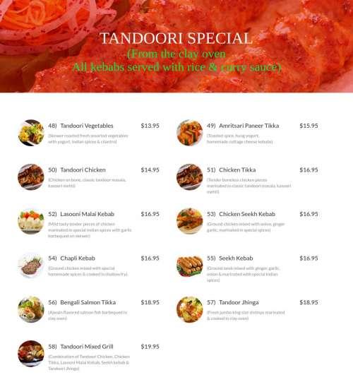 Amber Indian Cuisine menu in Middleton, Wisconsin, USA