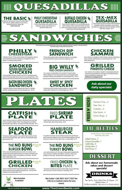 The Green Beetle menu in Memphis, Tennessee, USA