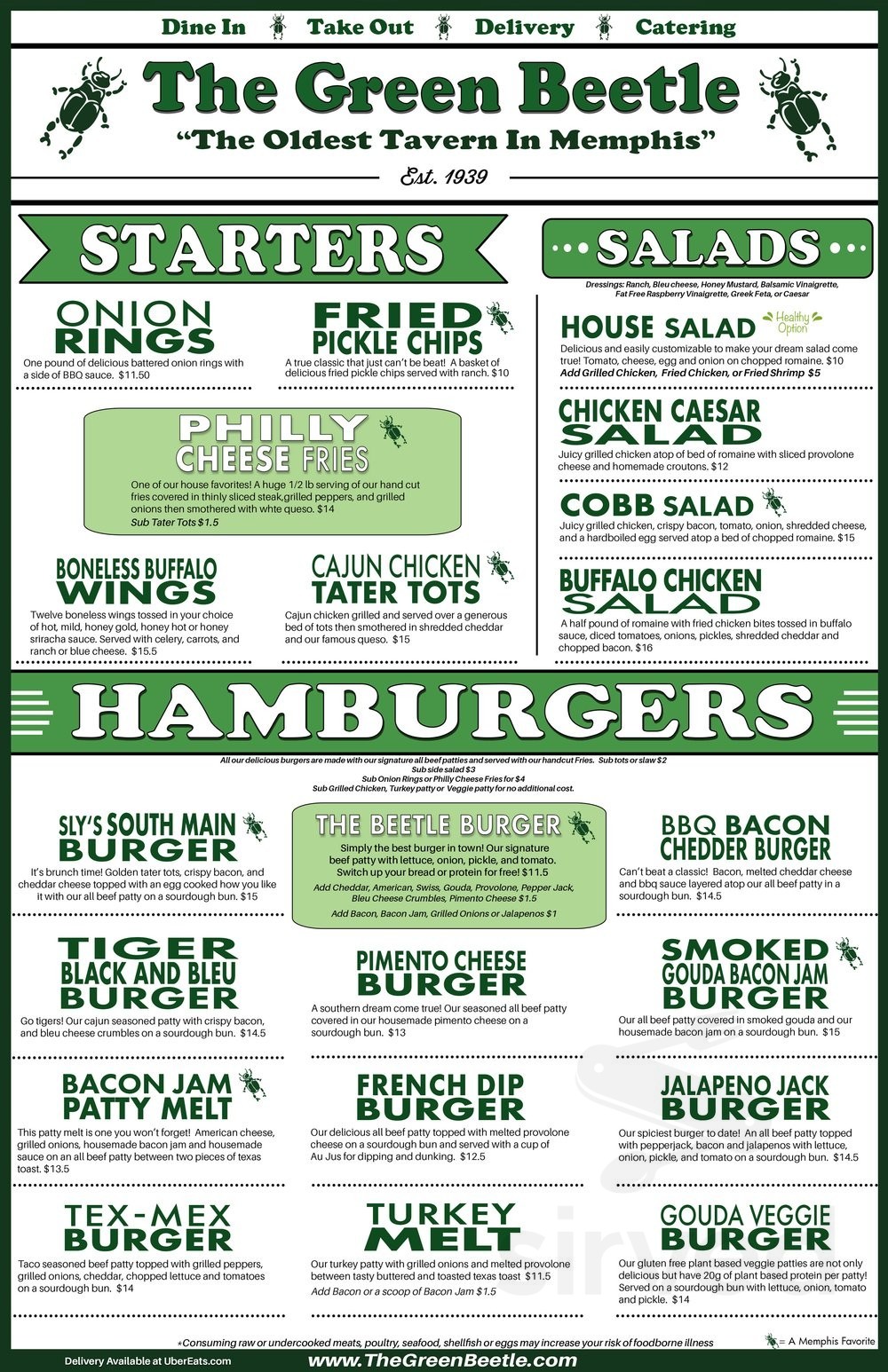 The Green Beetle menu in Memphis, Tennessee, USA